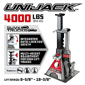 Powerbuilt 2 Ton UniJack Combination Hydraulic Bottle Jack / Jackstand in 1 Unit, Compact, Portable, Wide Base, for Unibody Sedans, CUVs, SUVs, Cars, - 620470