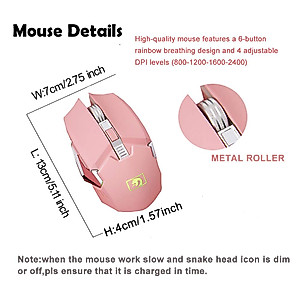 Gaming Keyboard and Mouse,Soke-Six 2.4G Wireless Retro Punk Typewriter-Style Backlit Keyboard Mice Combo,4800mAh Battery,Mechanical Feel,Anti-ghosting,Crystal Panel Round Keycaps (Pink+White Light)