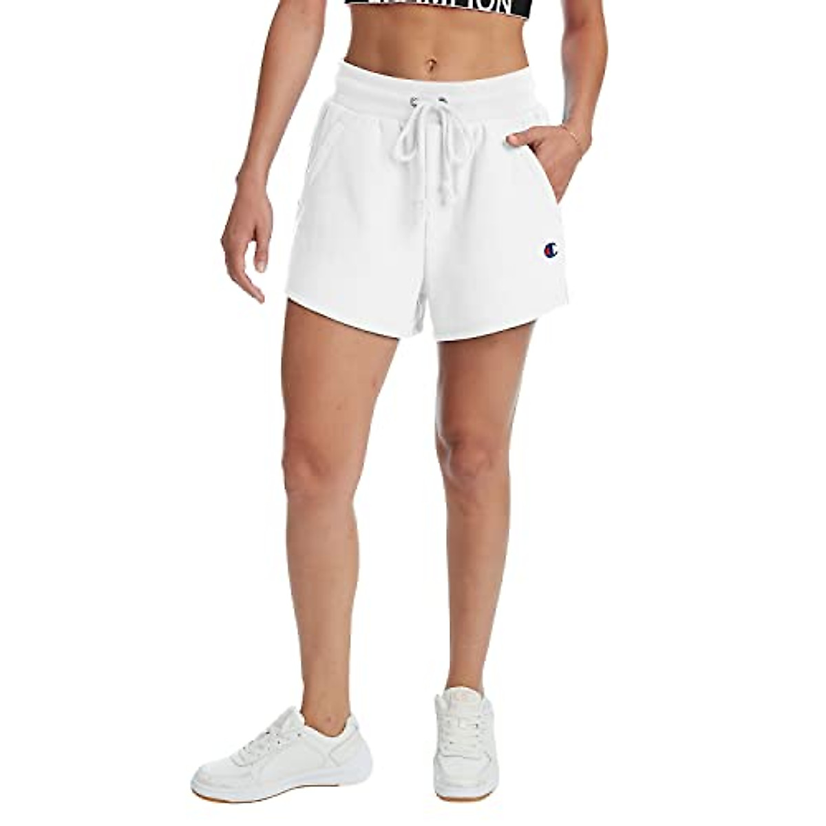 Champion Reverse Weave Fleece-Drawstring, Women’s Shorts, 3', White C-Patch Logo, Small
