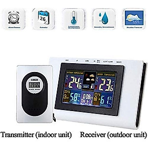 QHYXT Weather Stations Wireless Indoor Outdoor Thermometer Hygrometer, with Color Screen, Alarm Clock,Humidity Weather Forecaster with Remote Senso