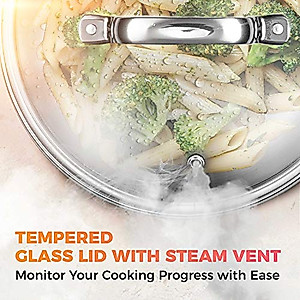 Mueller DuraClad Tri-Ply Stainless Steel 8-Inch Fry Pan with Lid, Extra Strong Cookware, 3-layer Bottom, Even Heat Distribution, Ergonomic and EverCool Stainless Steel Handle