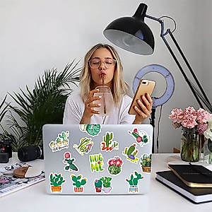 Yaroelrd Cactus Stickers 50 Sheets of Plant Vinyl Waterproof Suitable for Laptop Skateboard Kettle Mobile Phone Scrapbook Children Adolescents Adult Aesthetic, Green, 7 x 4.5 x 0.19 inches
