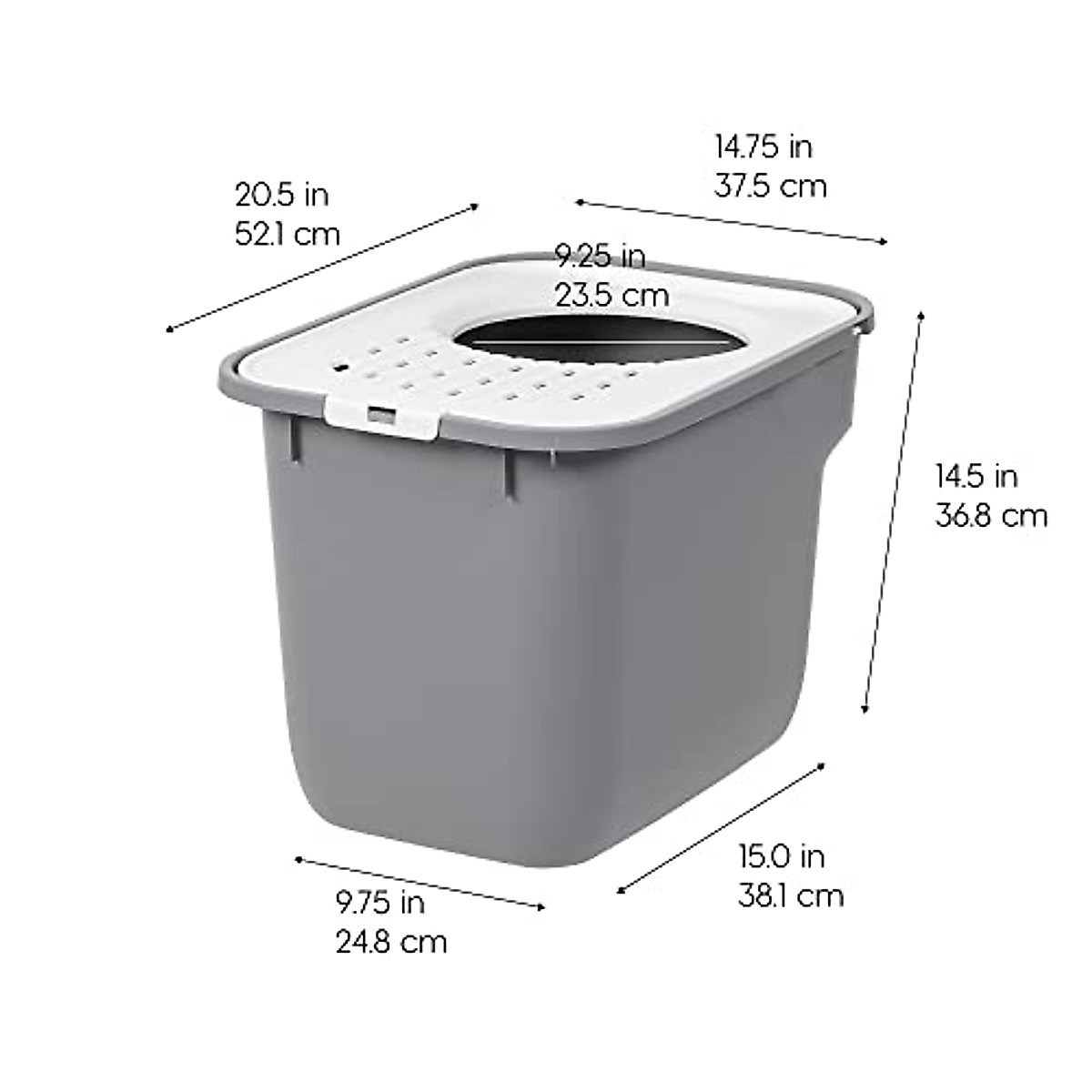 IRIS USA Square Top Entry Cat Litter Box, Large Kitty Litter Tray with Litter Catching Lid Less Tracking Dog Proof and Privacy Walls, Gray/White