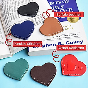 LazaKay Leather Heart Bookmarks - 6 Pcs Handmade Leather Bookmarks for Book Lovers and Bookworms, Reading Book Marks Accessories for Women & Men. Cute Corner Bookmarks Reading Gifts for Book Lovers