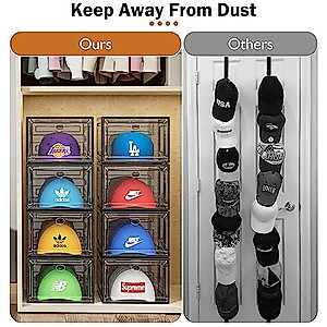 Hat Organizer Box Upgrade Harder Solid Plastic, 6 Pack Hat Organizer for Baseball Caps, Clear Hat Storage, Baseball Cap Organizer with Magnetic Door, Hat Rack, Hat Holder, Hat Case, Hat Box, White