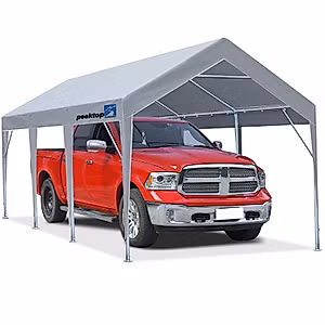 PEAKTOP OUTDOOR 10'x20' Heavy Duty Carport, Portable Car Canopy, Garage Tent, Boat Shelter with Reinforced Triangular Beams, Silver Grey