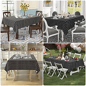 misaya Rectangle Waterproof Fabric Table Cloth, Plaid Stain Proof Polyester Tablecloth, Washable Cloth Table Cover for Dining Room, Kitchen, Outdoor (60" x 84", Black)