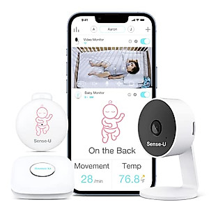 Sense-U Smart Baby Monitor 3+Camera, Audio, Video Baby Monitor That Notifies You for No Abdominal Movement, Rollover, High/Low Temperatures, Detected Motion, with Night Vision, 2-Way Talk, Pink