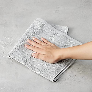 Amazon Basics 100% Cotton, Soft & Absorbent, Popcorn Texture Terry Kitchen Dish Cloths and Towels Set, 12"L x 12"W and 26"L x 16"W, Grey/Grey Stripe, Pack of 8