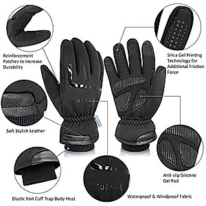 FIDESTE -40℉ Waterproof Winter Thermal Gloves - 3M Thinsulate Windproof Touch Screen Warm Gloves - for Driving Motorcycle,Cycling,Running,Outdoor Sports - for Women and Men - Black (M)