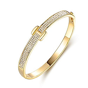 Barzel 18K Gold Plated Crystal Belt Bangle for Women (Gold)