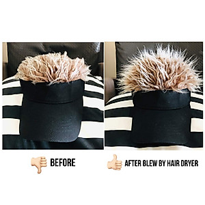 Novelty Visor Cap Adjustable Visor Hat with Spiked Wigs Fake Hair Visor for Adults (Canvas and Polyester, Black and Brown)