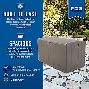 Plastic Development Group 130 Gallon Multipurpose Outdoor Backyard Patio Storage Deck Box Container with Soft Close Lid, Gray