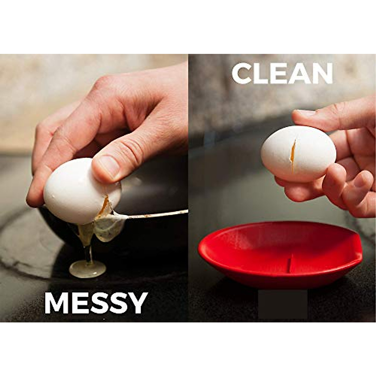 Crack'em Egg Cracker & Spoon Rest (Cobalt Blue) - Perfectly Cracks Eggs & Contains Messes - Easy to Use & Clean - Great for Kids - Prevents Broken Yolks