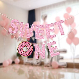 Morndew 2 Set Rose Gold Glitter Sweet One/1st Colourful Banner for Kids First Birthday Party Baby Shower Gender Reveal Party Bunting Decoration