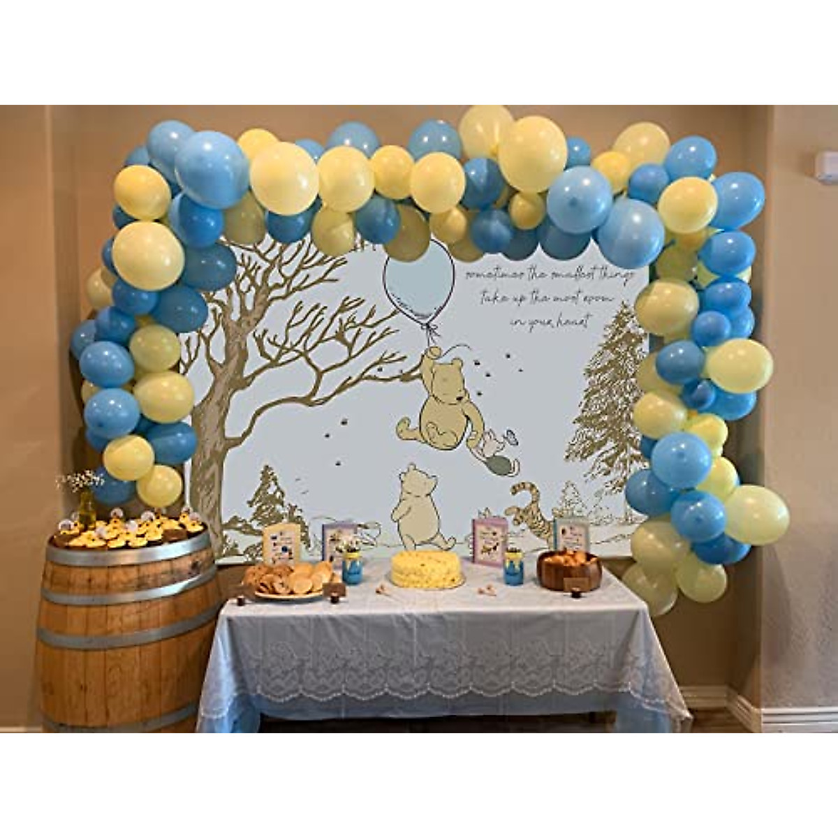 Classic Cartoon Bear Backdrop Boys Birthday Party Blue Balloon Pooh Friend Photograph Backdrop Cartoon Bear Birthday Baby Shower Decoration Background
