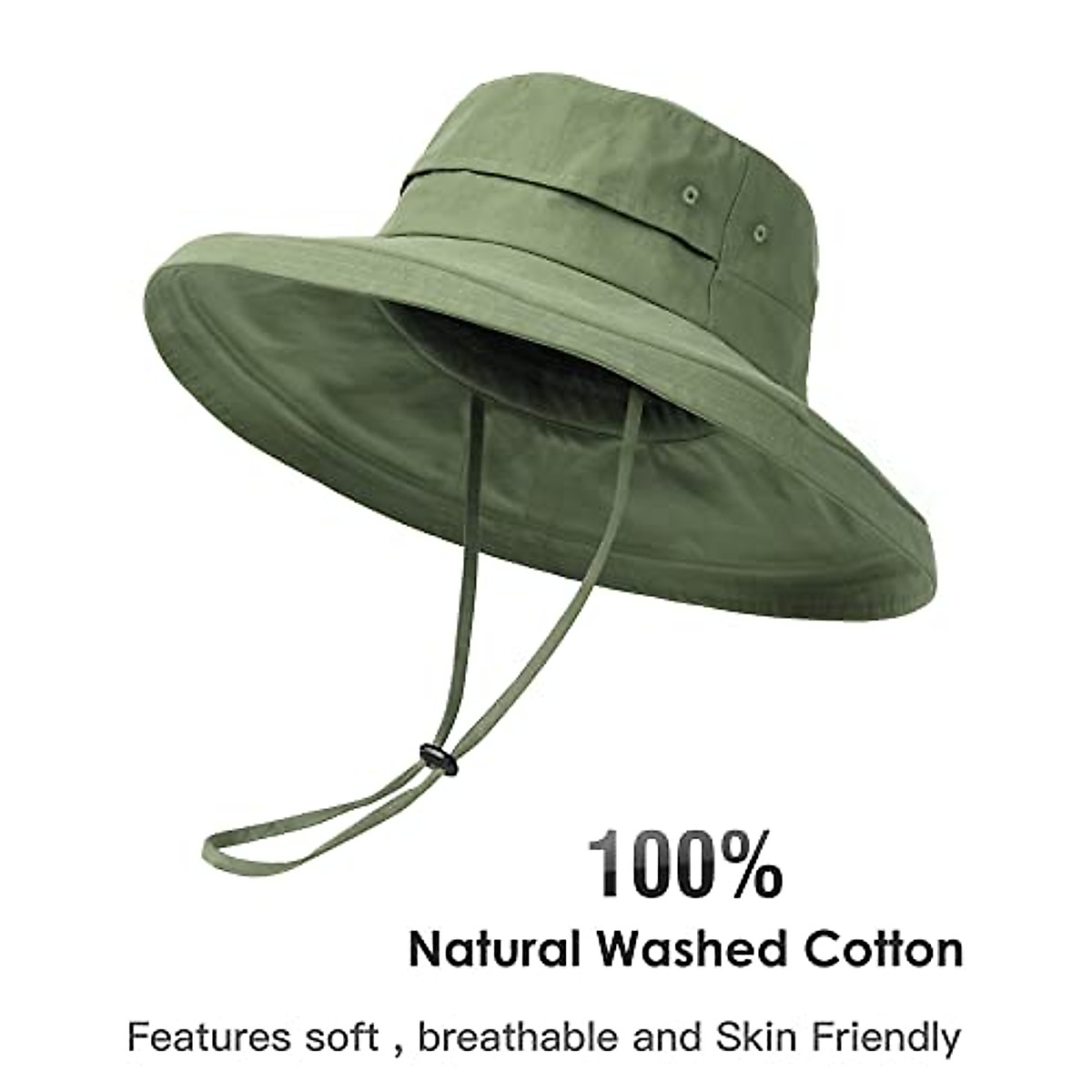 Hatiis Sun Hats for Women Gardening Beach Sun Protection Breathable Cotton Summer Hat with Fold-Up Wide Brim (Green, Medium)