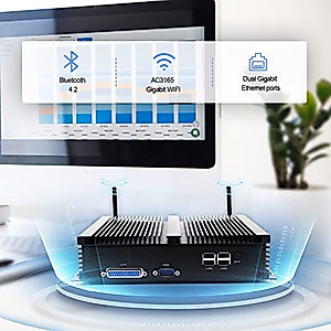 Industrial Fanless Mini Desktop PC Core i7 8GB RAM Mini PC Windows 11 / Linux, Mini Industrial PC 256GB SSD, 4K HD DP EDP Three Screen Displays, Dual NIC, CPU 8550U Fanless PC, Full Metal Case