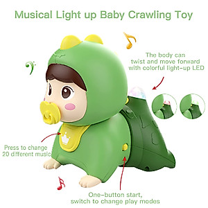 Lcasio Baby Crawling Toys, Musical Light up Crawling Toys for Babies 6-9-12 Months and UP, Crawling Baby Toys with Music and Light Up LED（Green）