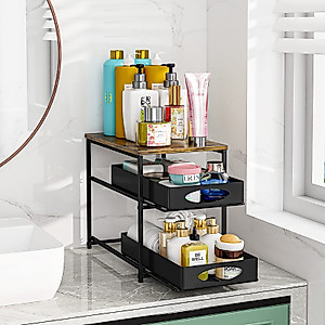 LEGUANG Under Sink Organizer with Tabletop, Under Sliding Cabinet Basket Organizer, Bathroom Storage Rack with Sliding Drawers, Mesh