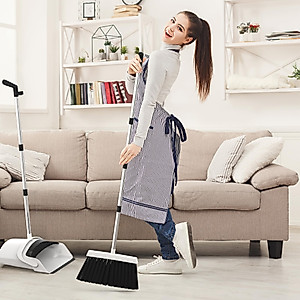 Broom and Dustpan Set for Home - Premium Long Handled Broom Dustpan Combo - Upright Standing Lobby Broom and Dust Pan Brush w/ Handle - Great Edge, Lightweight and Robust