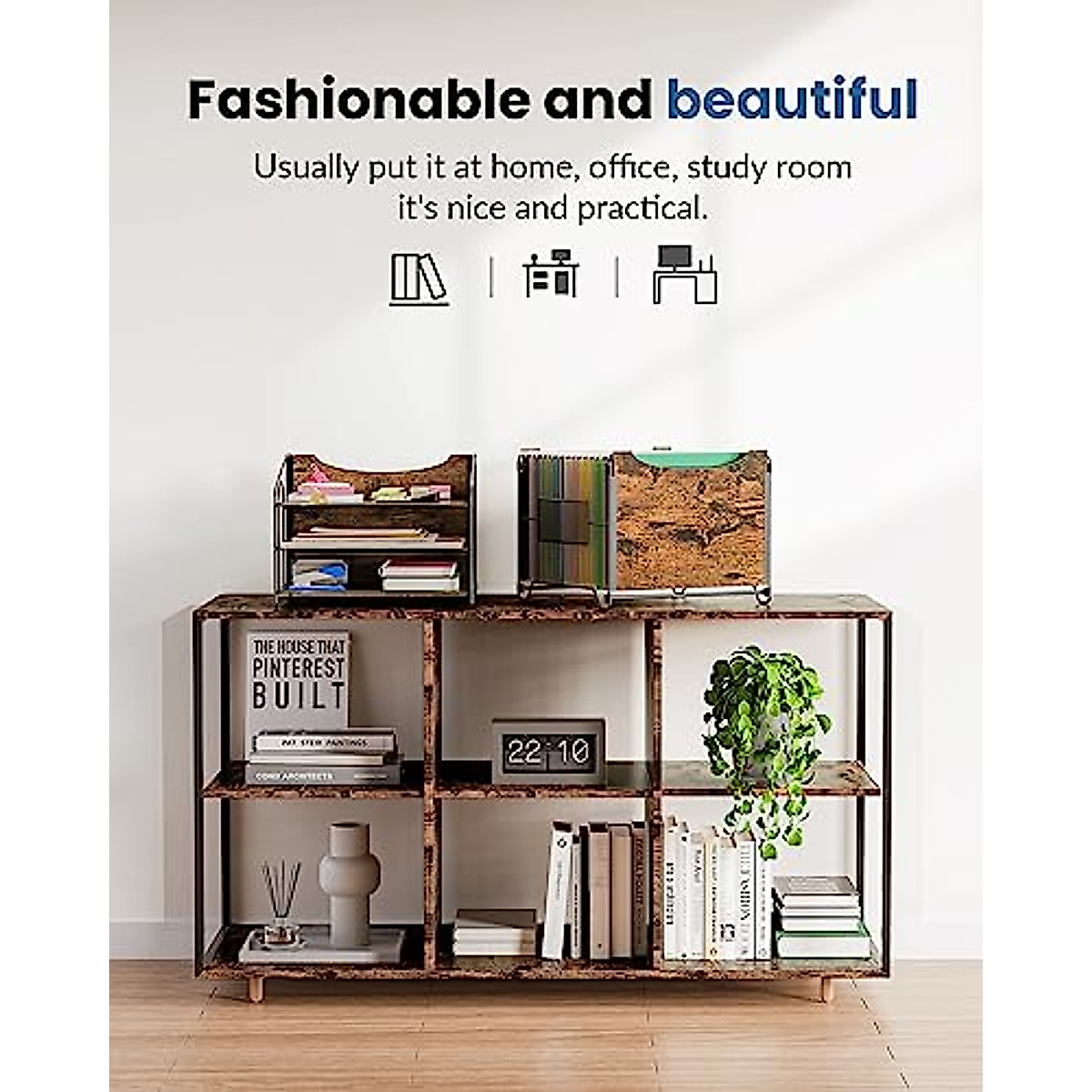 Oterri Hanging file box,Large Hanging File Organizer, Rustic Wood & Metal File Storage Organizer, Letter Size Hanging File Holder, Brown Filing Crate for Office&School (No Folders)