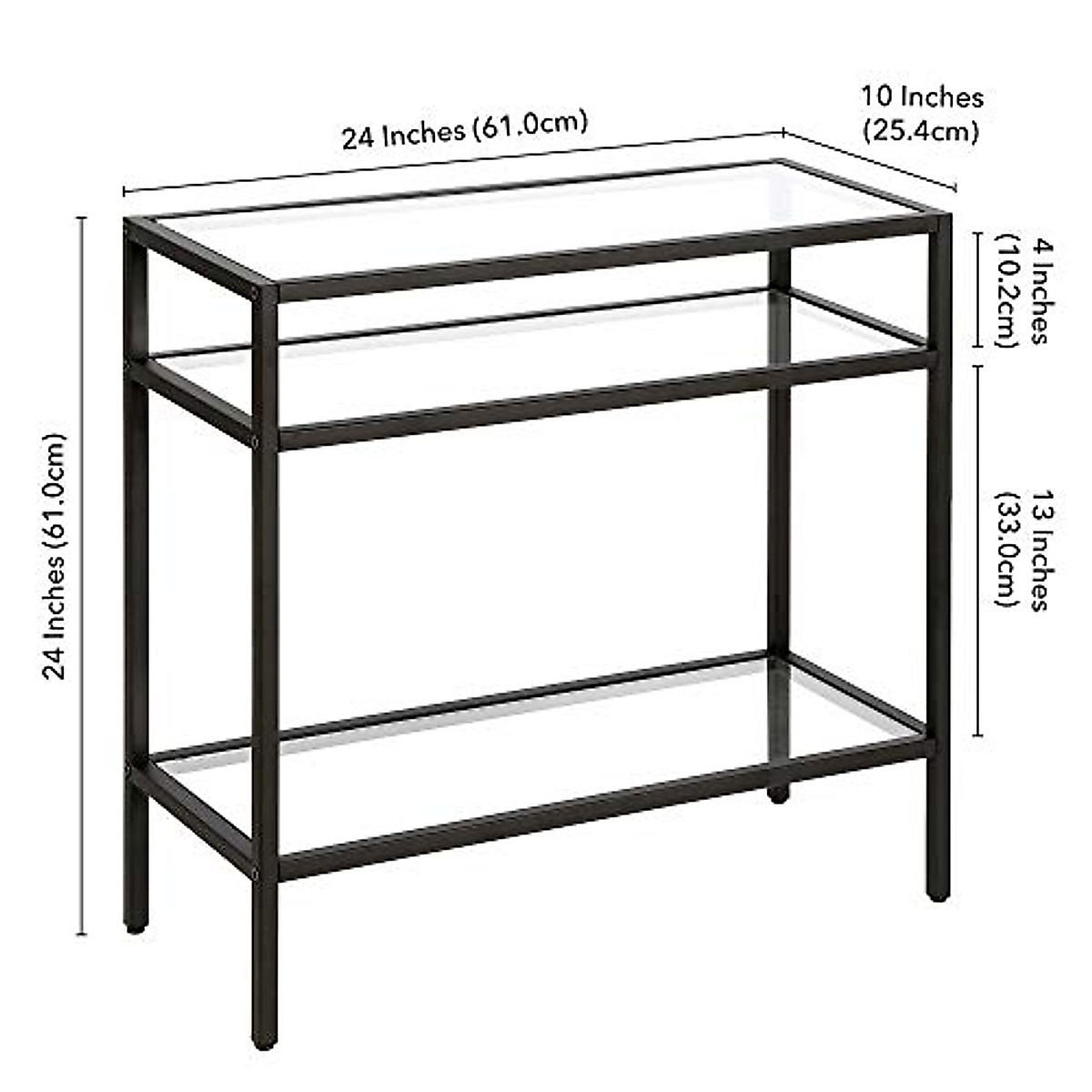 Henn&Hart 24" Wide Rectangular Side Table in Blackened Bronze, Table for Living Room, Bedroom