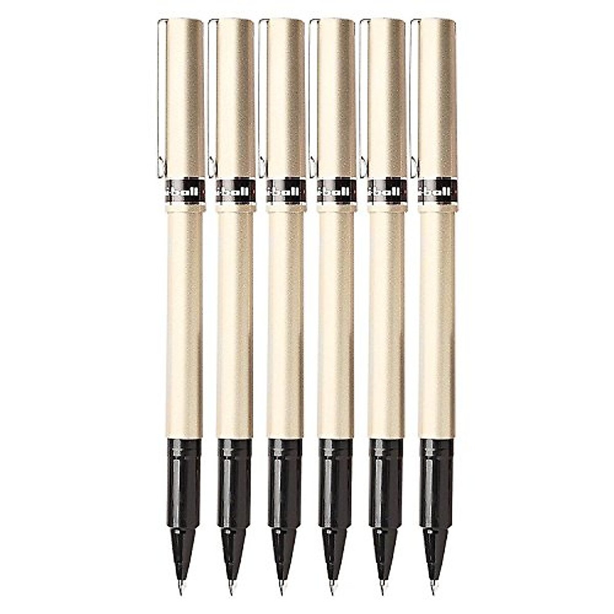 Uni-Ball Deluxe Rollerball Stick Pens, Fine Point 0.7mm, Black Ink, Champagne Gold Barrel, Pack of 6