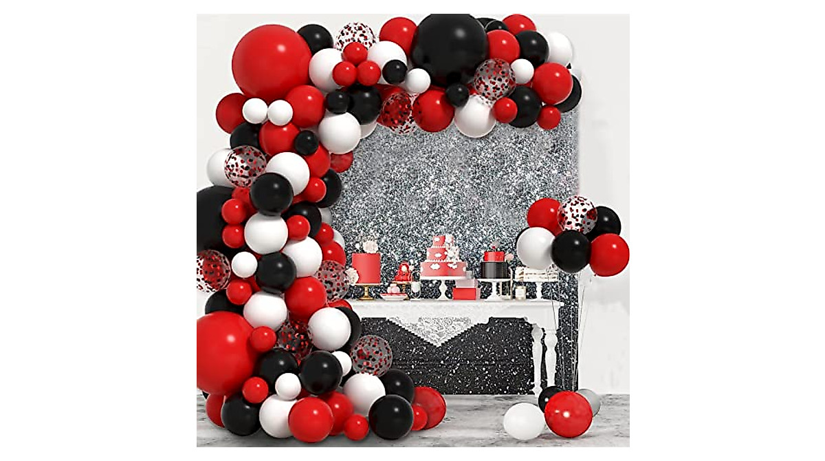 Janinus Red and Black Balloon Arch Kit for Parties and Events