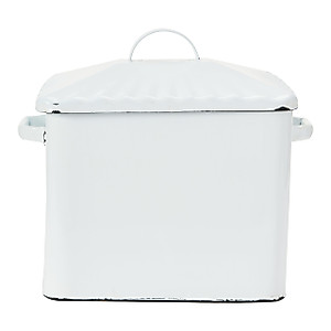 Creative Co-Op Farmhouse Enameled Metal Bread Box with "Bread" Message, White