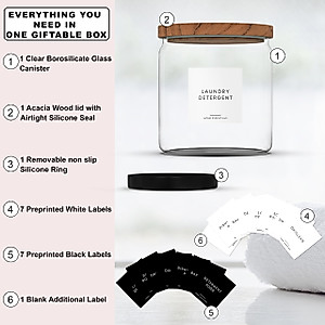 Laundry Pods Container Laundry Jars - Half Gallon Laundry Detergent Holder, Laundry Pod Holder & More for Laundry Organization and Storage with Labels, Non Slip Base & Wood Lid for Laundry Room