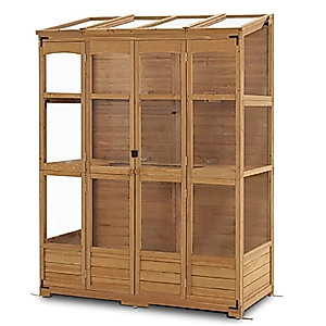 MCombo Wooden Greenhouse, Walk-in Outdoor Greenhouse with Openable Roof and Lockable Door, 0899 (Natural)