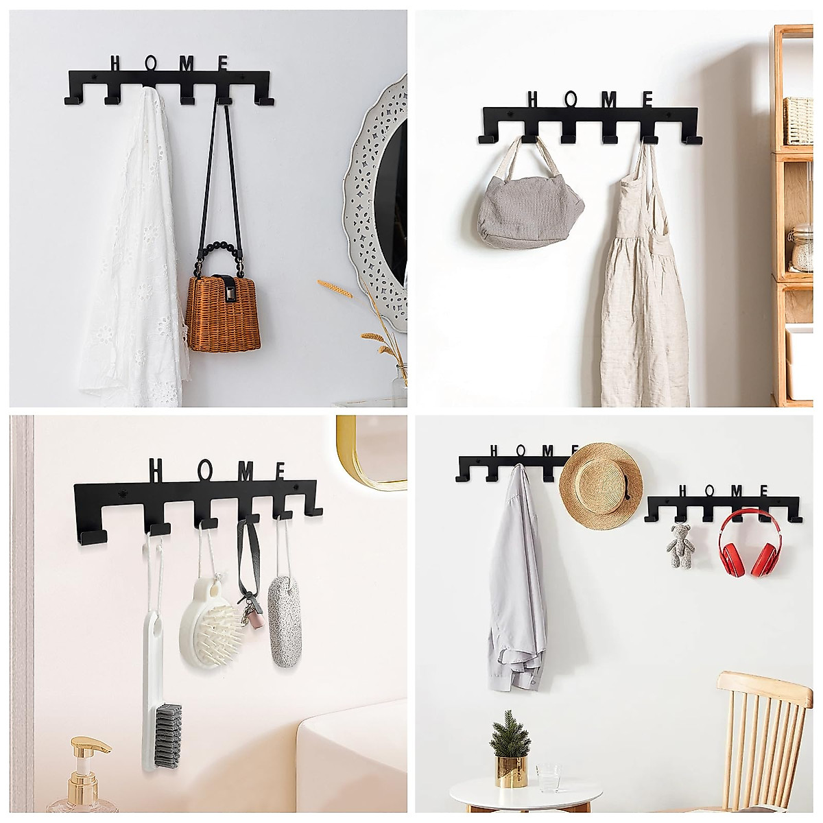 Iswabard Wall Mounted Coat Rack, Black Heavy Duty Metal Coat Hook Hanger, Storage Coat Hanger Wall Mount with 6 Hooks for Entryway to Hang Coats, Jackets, Purses, and Hats(1pc)