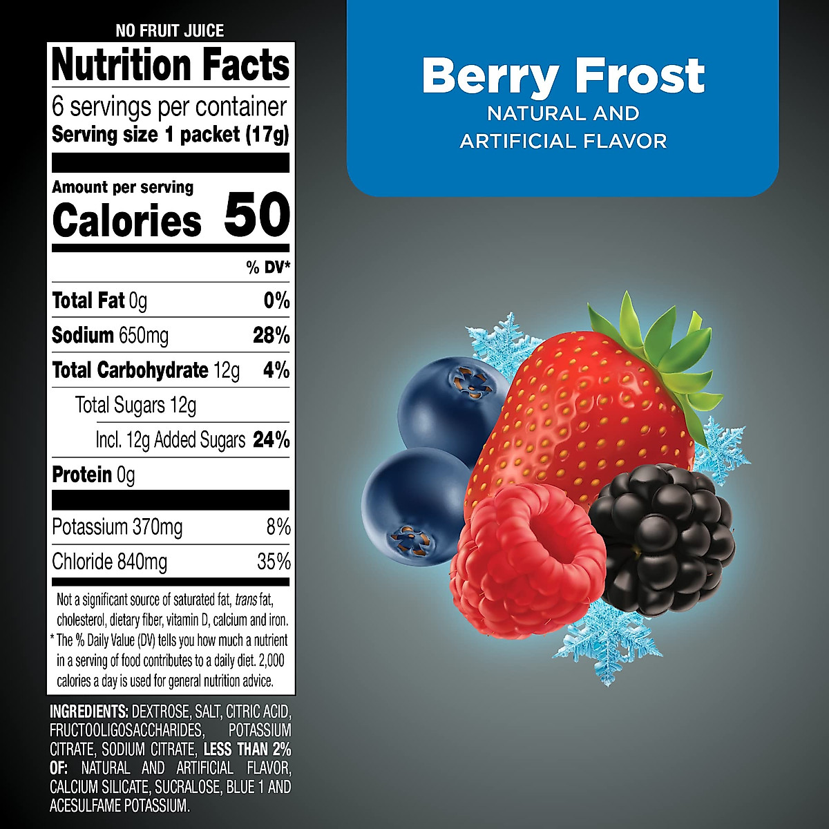 Amazon Basic Care Advantage Care Electrolyte Powder Packets for Rehydration, Berry Frost, 6 Count