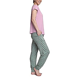 Hanes Women's Short Sleeve Top and Jogger Pajama Pants, Pink/Dot, Large