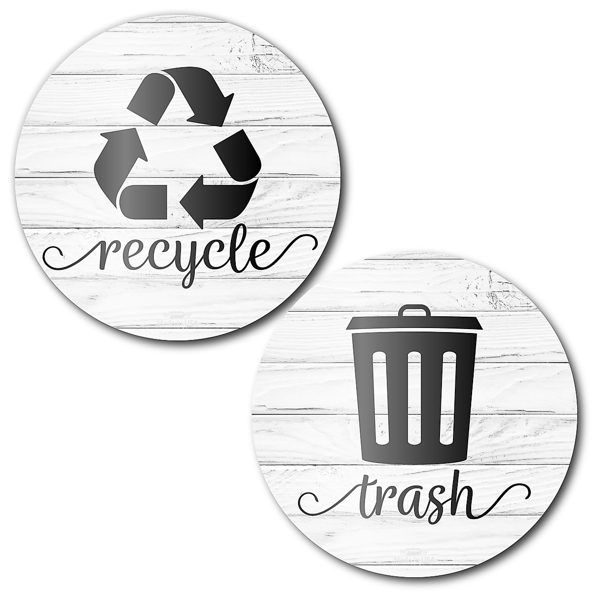 Farmhouse Recycling Stickers for Trash Can, 3.5" Trash and Recycle Stickers, Laminated Recycle Stickers for Trash Bins, Recycle Sticker for Kitchen Trash Cans Recycling Bin Combo, Rustic White Wood