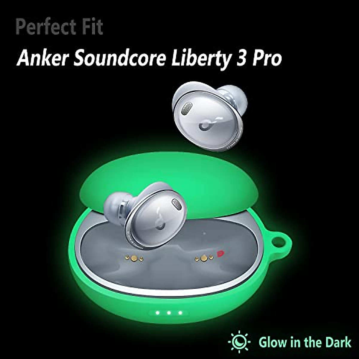 Geiomoo Silicone Case Compatible with Anker Soundcore Liberty 3 Pro, Protective Cover with Carabiner (Luminous Green Blue)