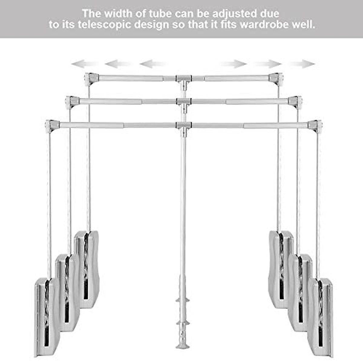 Nisorpa Pull Down Closet Rod Wardrobe Lift Wide Adjustable 35-48inch Aluminium Retractable Cabinet Rail Lifter Hanger Organizer Storage System Buffer Return Space Saving Weight Capacity 23lbs