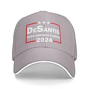 KATAKU Ron Desantis 2024 Make America Florida Baseball Cap Men Women Plain Adjustable Twill Low Profile Hat Gray