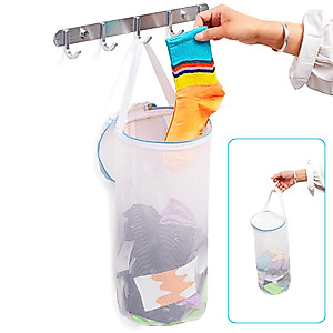 MIFNRO Large Capacity Sock Laundry Bag With Wire Construction Opening Use YKK Zipper Tote Bag Bathroom Hanging Suitable For Underwear, Socks Fine Mesh Laundry Bag 1 Blue