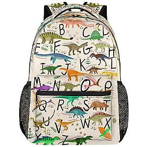 Alphabet Dinosaur Backpack for School Kids Girls Boys Education Letter Bookbag Laptop Backpack 14 Inch Travel Daypack Student Computer Bag for Women Teen Girls College Work