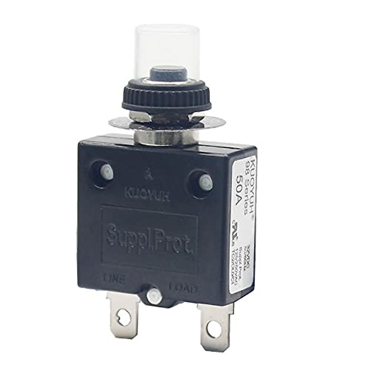 KUOYUH USA 17-50 Amps 98 Series Quick Connect Terminals Push-to-Reset Thermal Circuit Breaker with Transparent Waterproof Button Dust Cover (1-Pack) (50A)