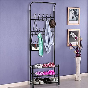 LUKEO Black Shoe Rack Standing Hanging Clothes Home Bedroom Hanger Metal Shoe and Hat Rack Storage Rack
