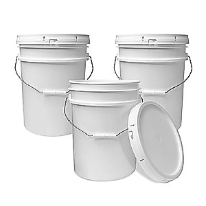 5 Gallon White Bucket & Lid - Durable 90 Mil All Purpose Pail - Food Grade - BPA Free Plasti (5 Gal. w/Lids - 3pk)