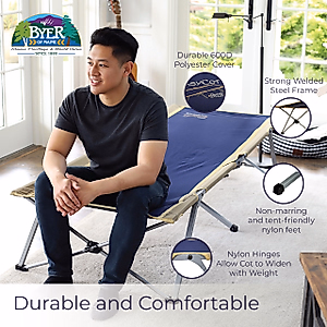 BYER OF MAINE Easy Cot - Extra Large Folding Cot - Heavy Duty Cot for Indoor and Outdoor Use - Cot Bed for Adults - 78”L X 31”W X 18”H - 330 lb Capacity