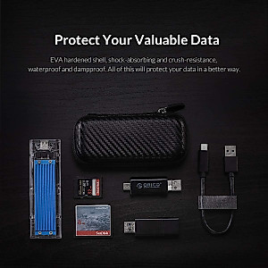 ORICO Portable Solid State Drive Case for M.2 NVMe/SATA SSD Enclosure, Shockproof EVA Carrying Case for SD Memory Cards, Charger, Data Cable,Earphone and More-M2PH01