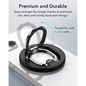 ESR for MagSafe Ring Holder (HaloLock), MagSafe Phone Grip, Magnetic Phone Ring Holder, Magnetic Phone Grip with 2-Way Adjustable Stand for iPhone 16/15/14/13/12 Series, MagSafe Accessories, Black