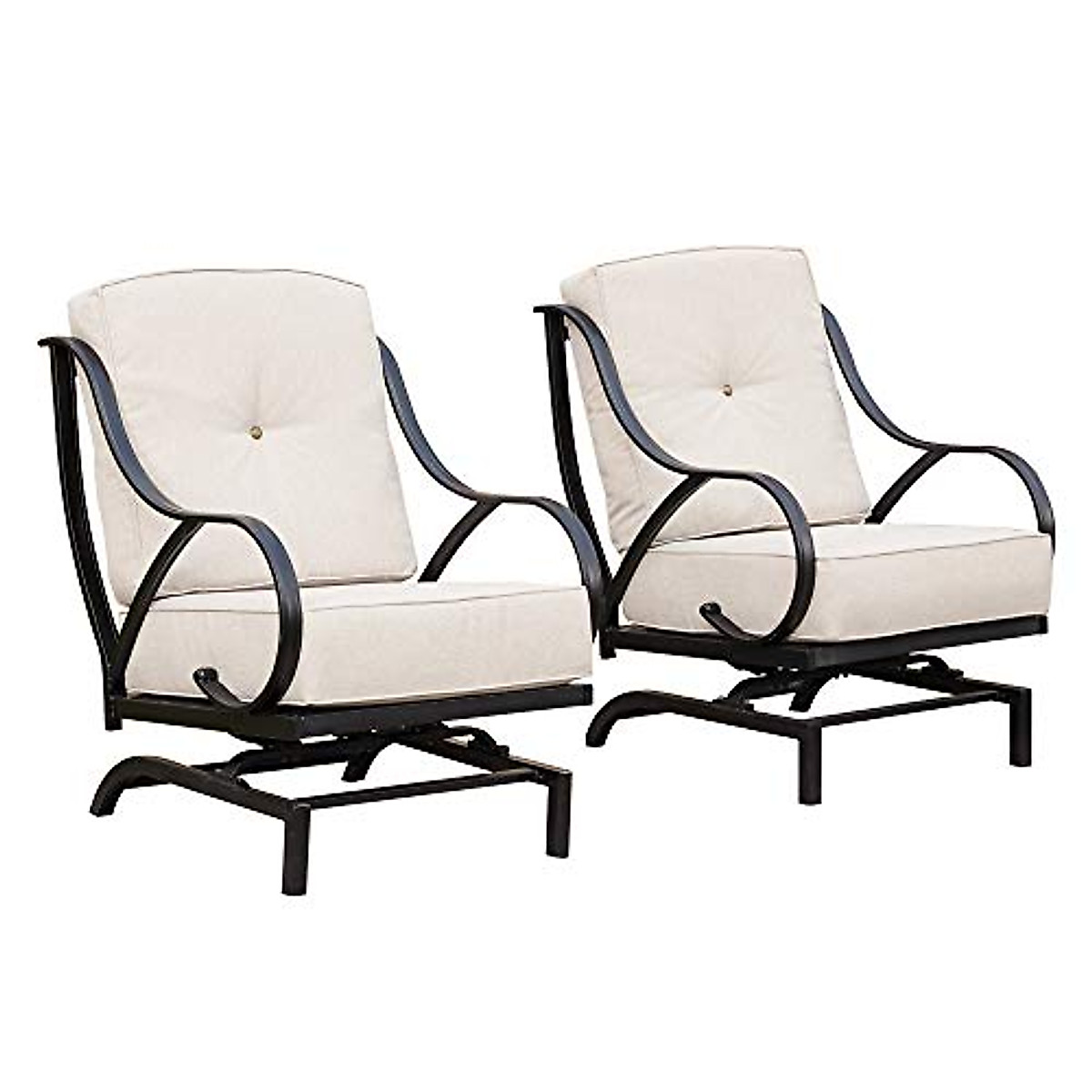 Top Space Rocking Motion Patio Chair Outdoor Deep Seating Club Chair Metal Furniture Set with Soft Cushion Sturdy Metal Frame Furniture for Garden Yard Lawn Poolside (2PCS, White)