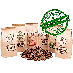 Zorestar Apple Cherry (Fruit Mix) - 13-15lb - Wood Chunks for Smoking and Grilling Smoker Pellets Variety Pack - 100% All-Natural Wood Smoking Pellet - Set of 6 Packs - Oak, Maple, Apple, Peach, Alder