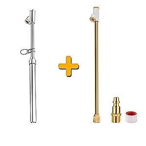 GODESON Dual Head Tire Pressure Gauge,Heavy Duty Pen Tire Gauge Range 10-150PSI and GODESON Air Chuck for Semi Truck, 1/4" FNPT 11.8" Extended Reach Dual Head Brass Air Chuck with Brass Quick Plug, 2-